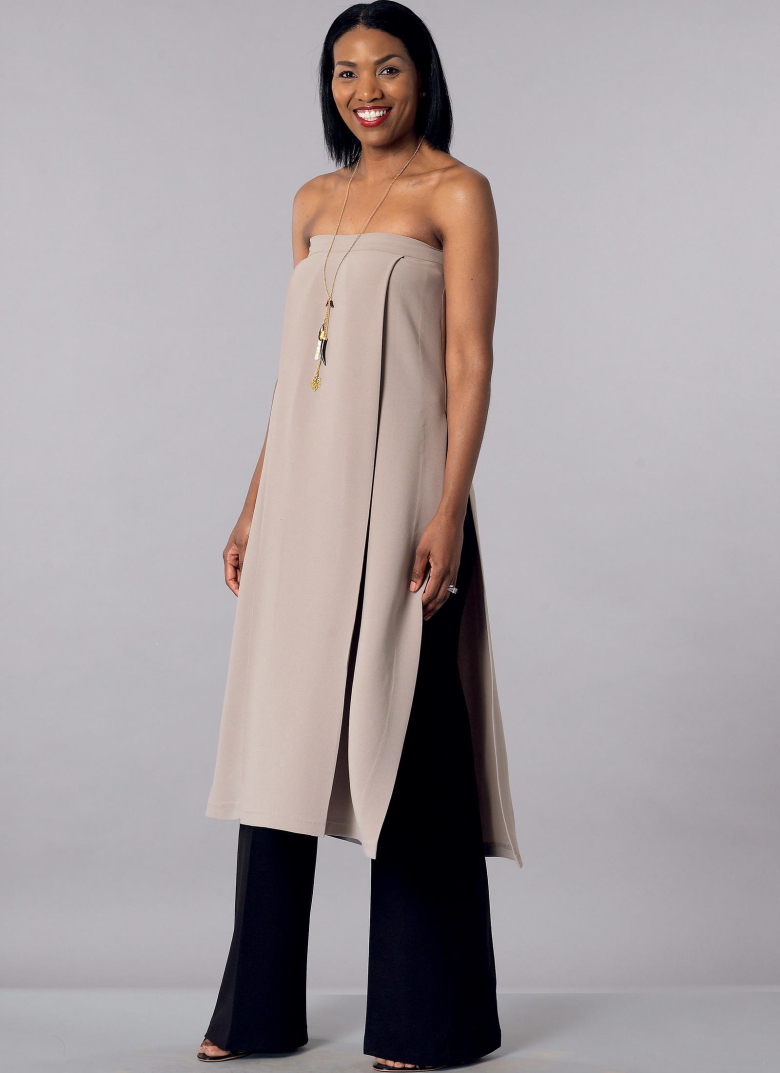M7443 Misses Strapless Pleated Tunic And Wide Leg Pants Textillia
